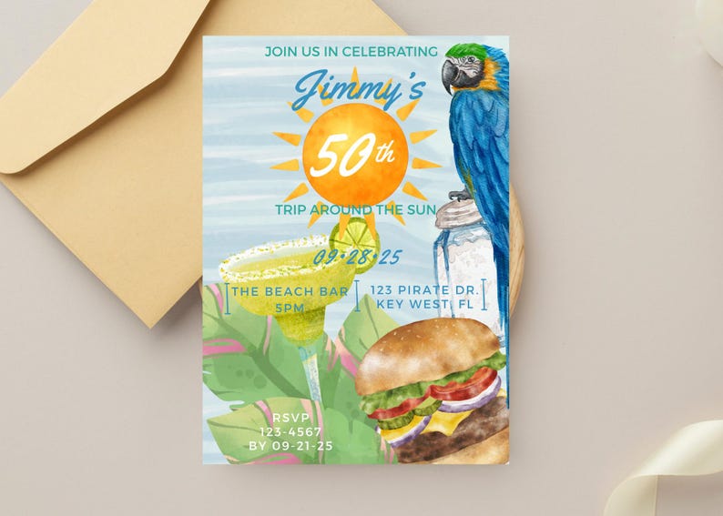 EDITABLE Jimmy Buffett Birthday Invite, Canva Invite - Etsy