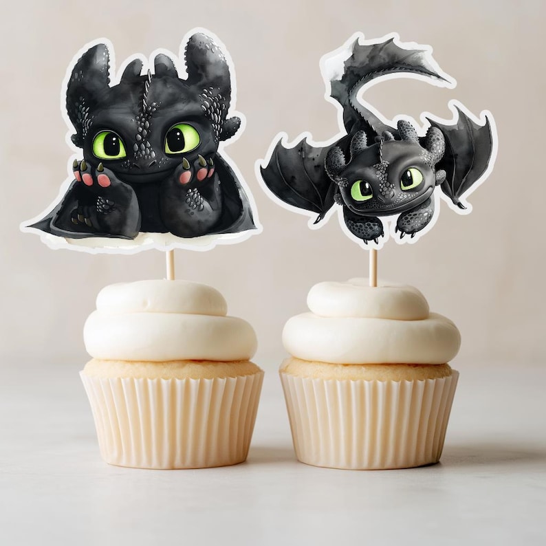 Toothless Dragon Cupcake Toppers, Watercolor Theme (digital Download ...