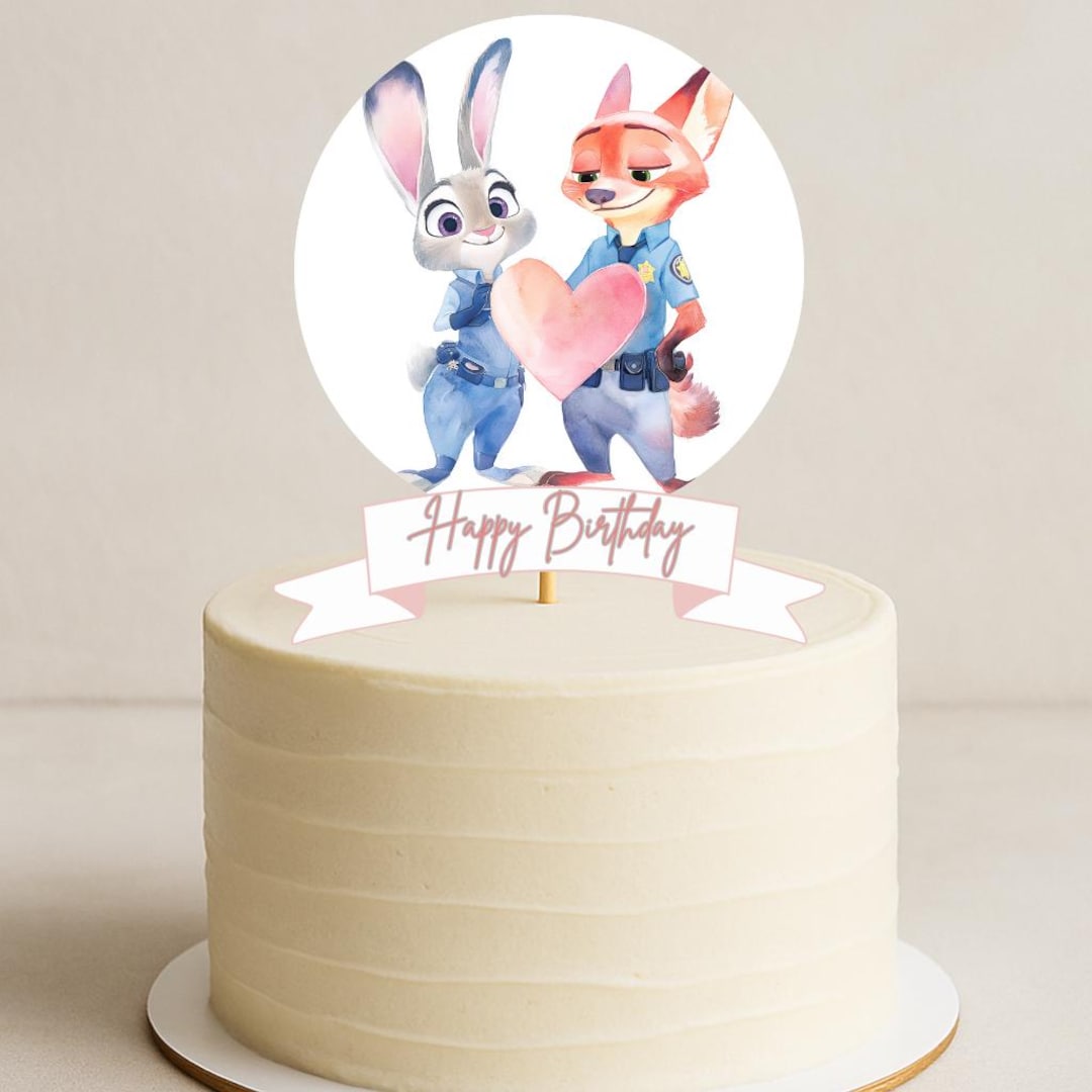 Zootopia Love Cake Topper, Watercolor Birthday (editable Canva Template ...