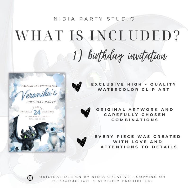 Toothless Dragon Birthday Invitation, Watercolor Theme (digital ...