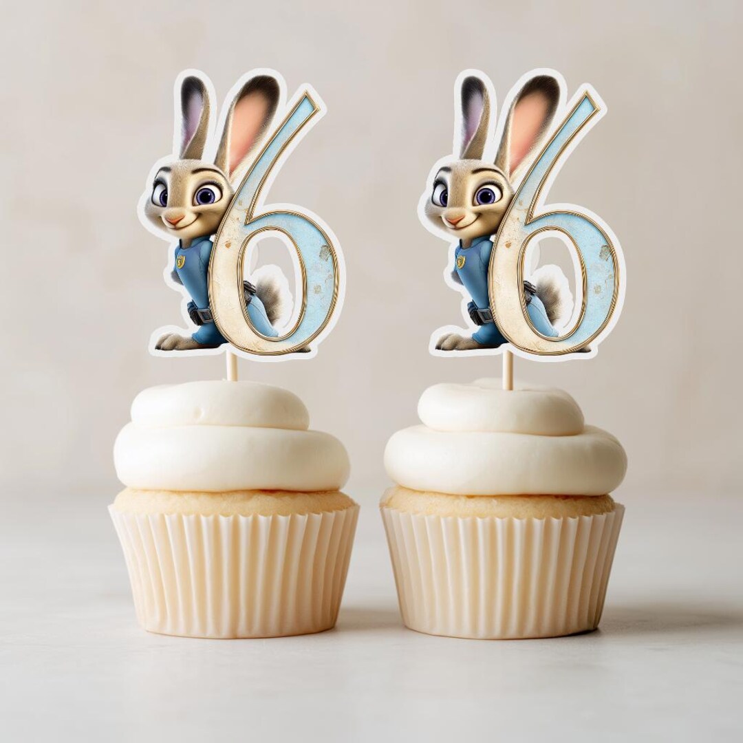 Zootopia Cupcake Toppers, Judy Nummer 6, Aquarell Geburtstag (Digitaler ...