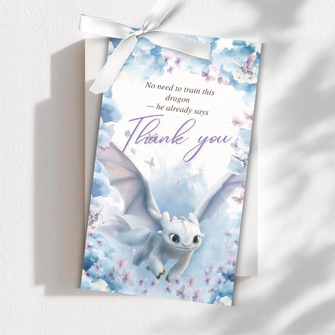 White Fury Toothless Dragon Thank You Favor Tag, Watercolor Theme ...