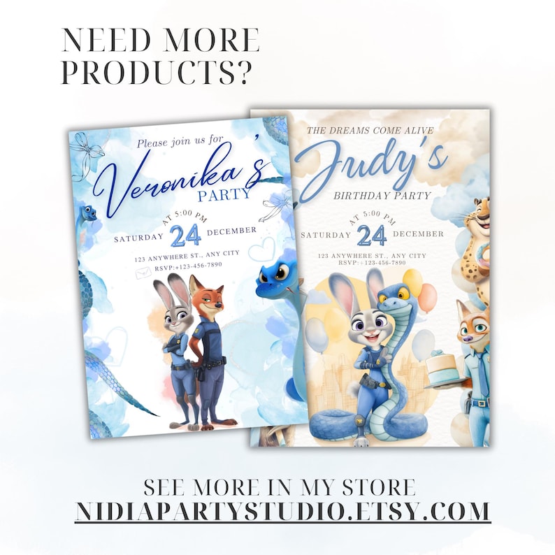 Zootopia Thank You Card, Watercolor Animal City, Editable Template ...