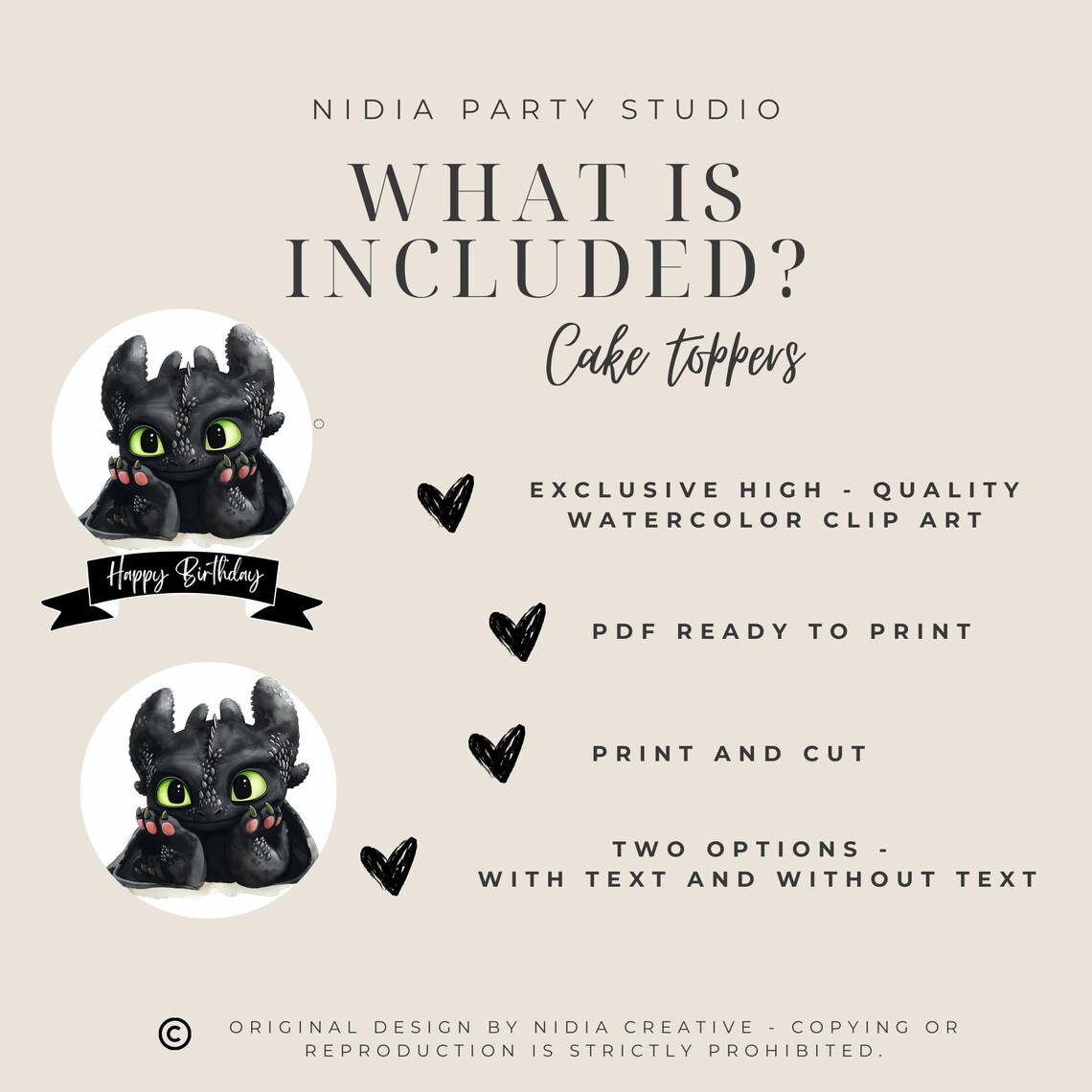 Toothless Dragon Cake Topper, Watercolor Theme (digital Download) - Etsy