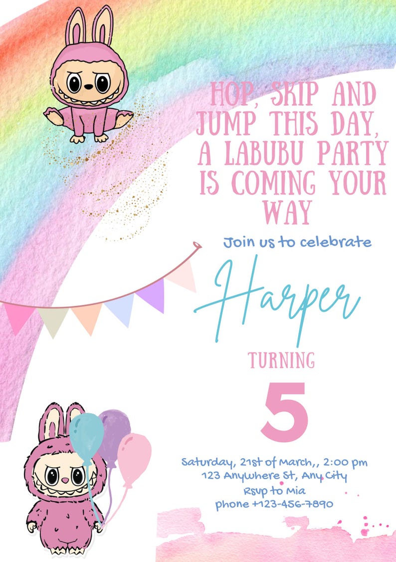 Labubu Birthday Party Invite | Editable Download | Printable Labubu ...