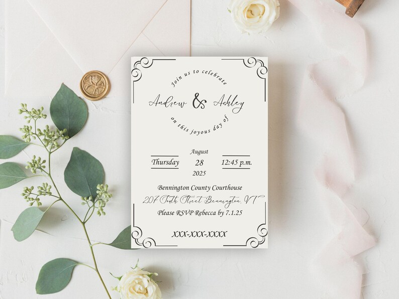 Editable Intimate Wedding Invitation Template, Courthouse Wedding ...