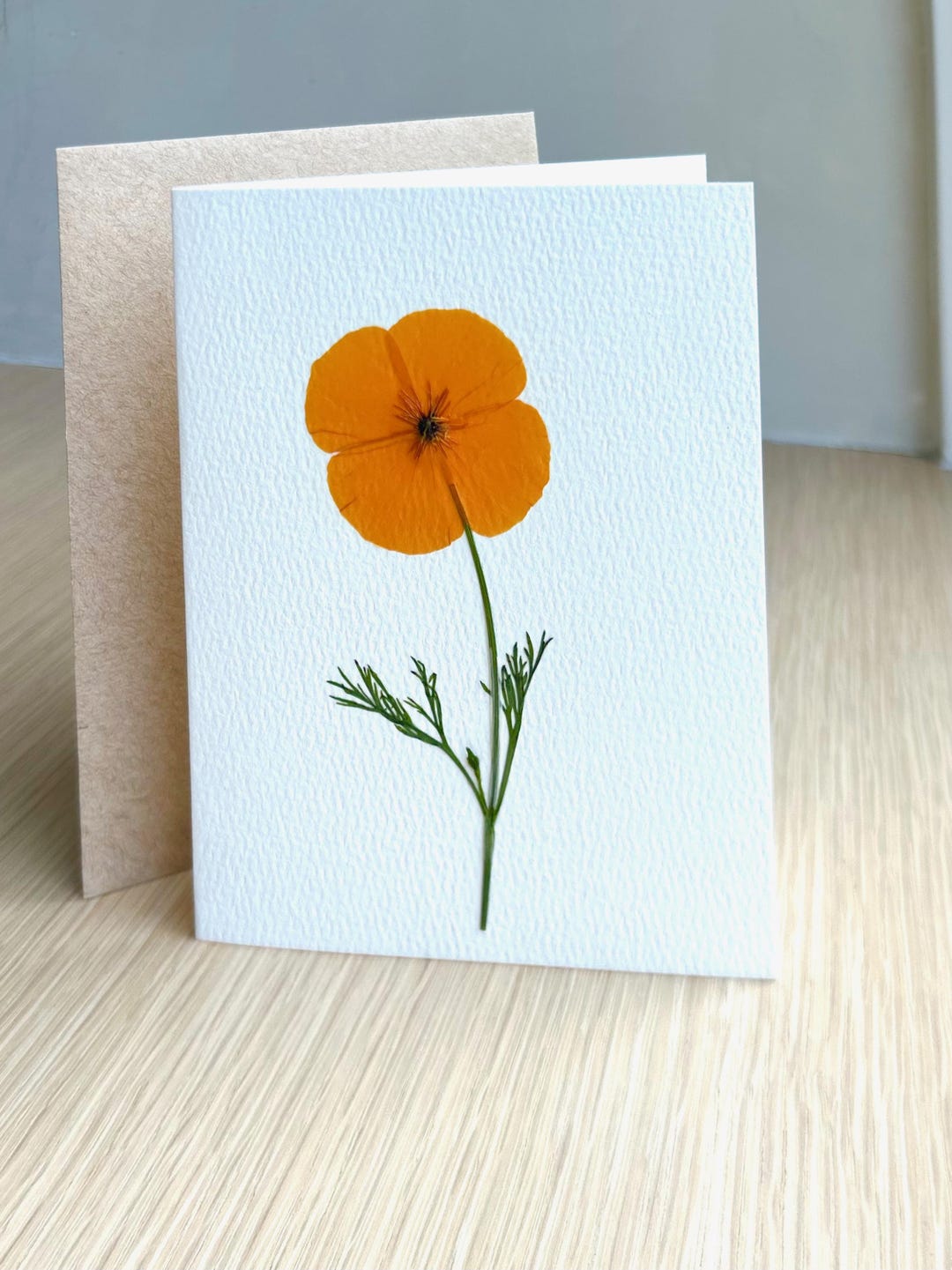 Pressed California Poppy Card: Handmade Botanical Keepsake - Etsy