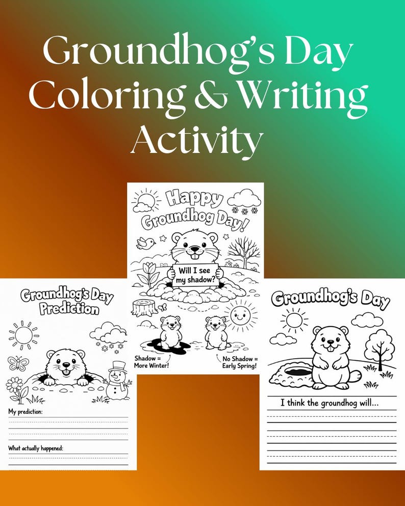 Groundhog's Day Coloring & Writing Activity L 3 Page Digital Download ...