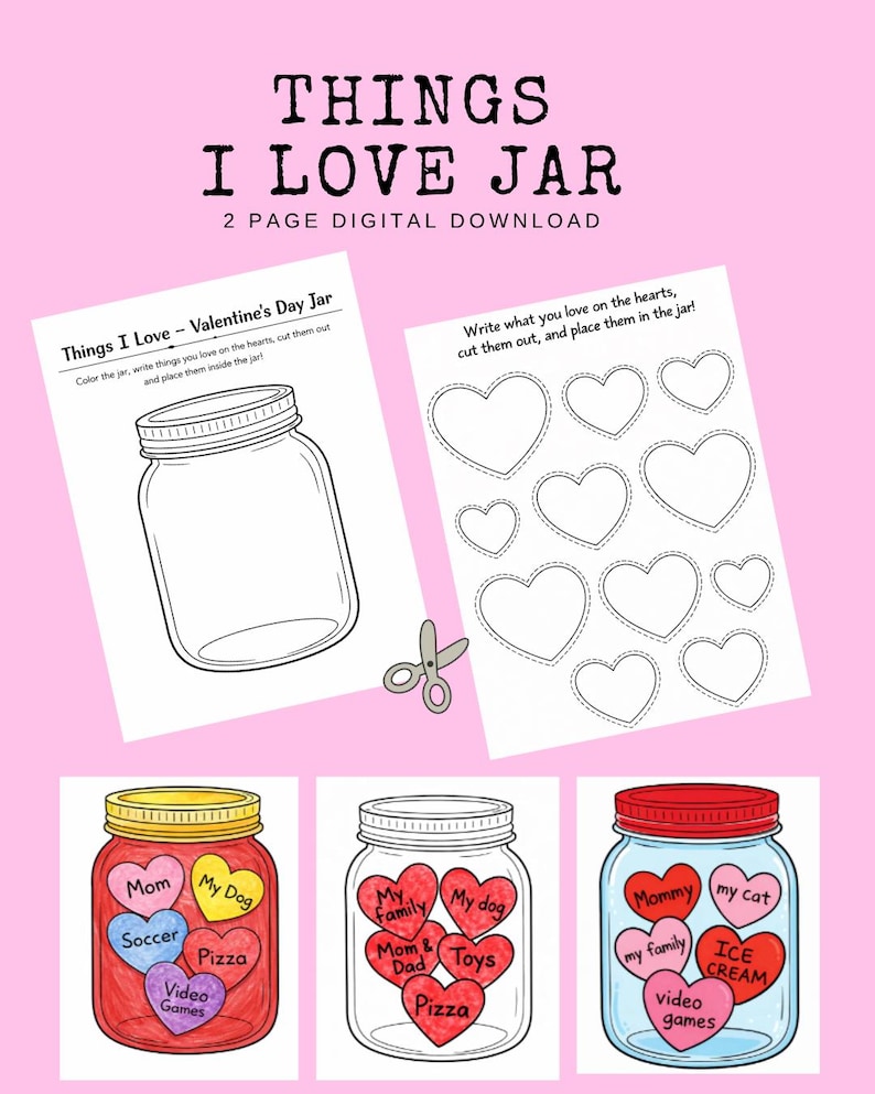 Things I Love Jar, Valentine's Day Activity, Printable Keepsake ...