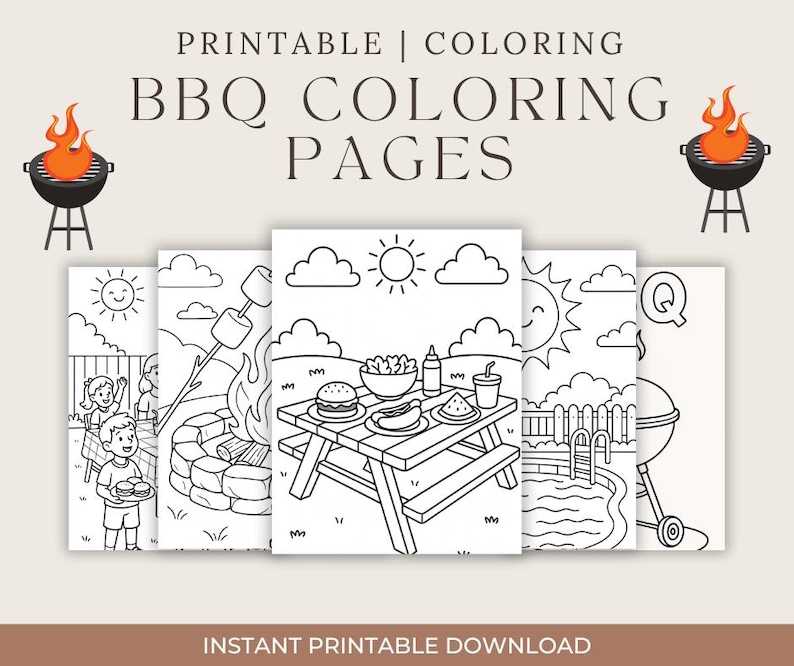 BBQ Coloring Pages for Kids - Etsy