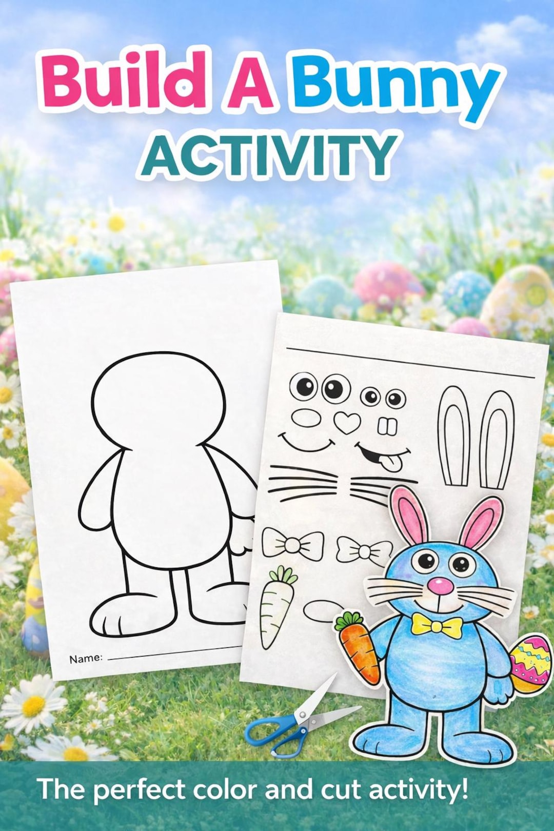 Build a Bunny- Color & Cut Activity, Easter Activity- Digital Download ...