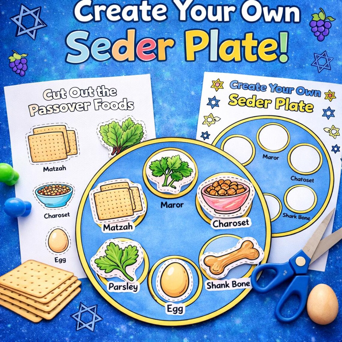 Create Your Own Seder Plate- Black & White and Color Version - Etsy