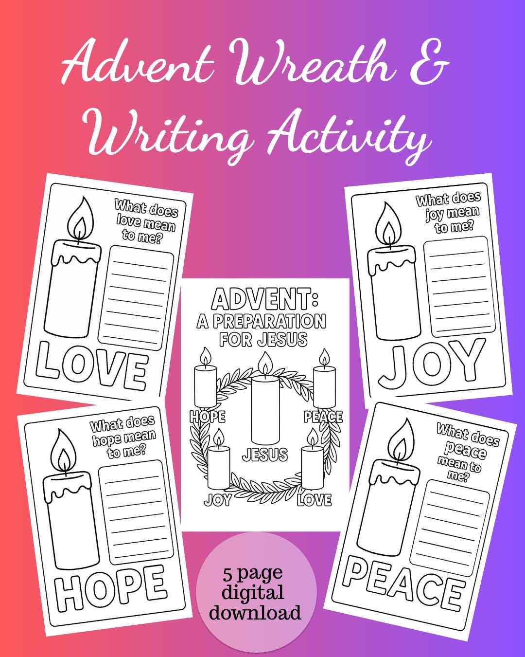 Advent Wreath Writing & Coloring Activity L Digital Download - Etsy