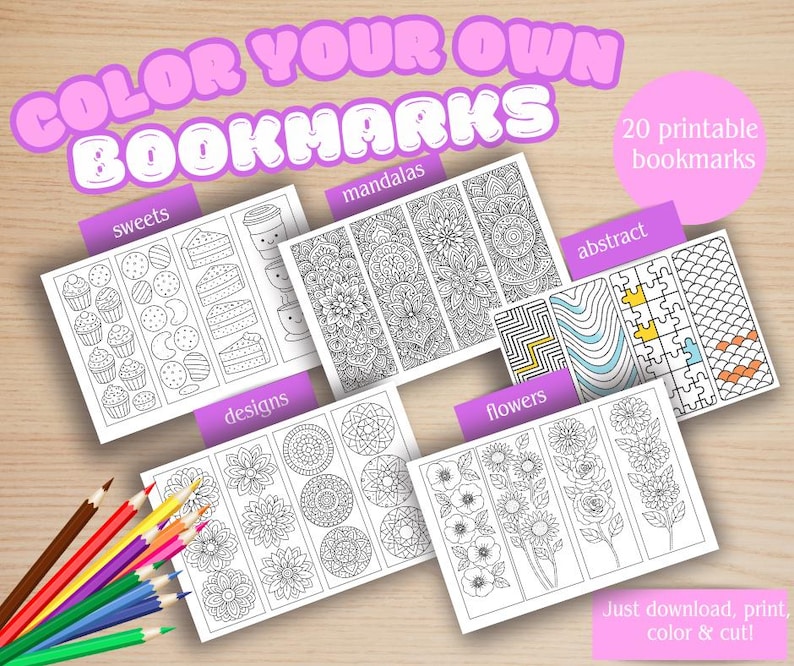 Printable Coloring Bookmarks: 20 DIY Designs for Adults & Kids (digital ...