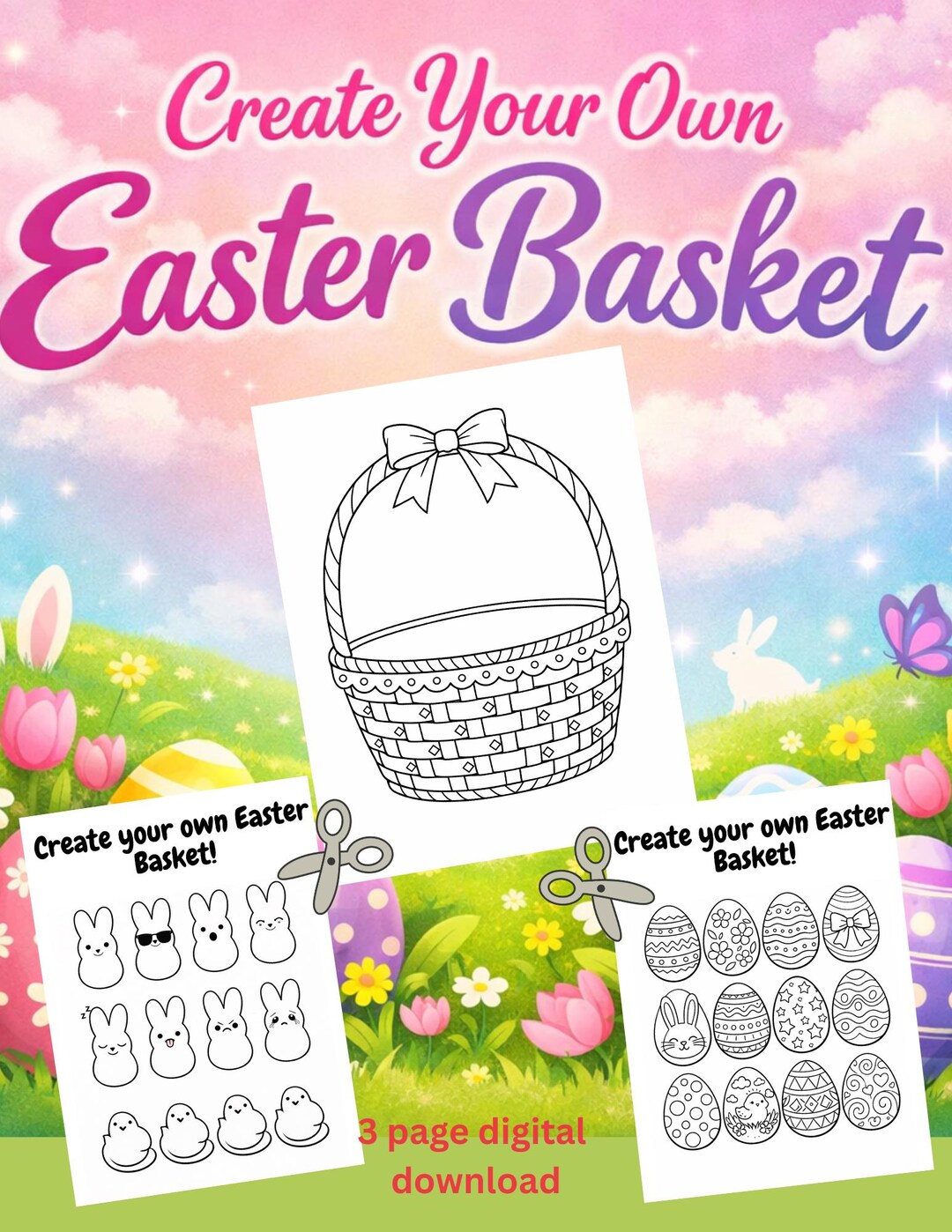 Easter Basket Craft | Color, Cut, and Paste Activity (3 Page Digital ...