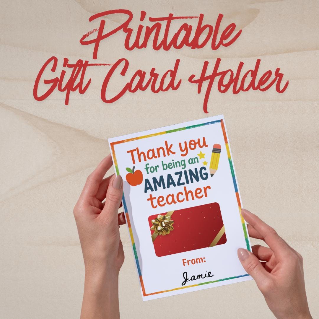 Teacher Appreciation Gift Card Holder | Printable Thank You Card ...