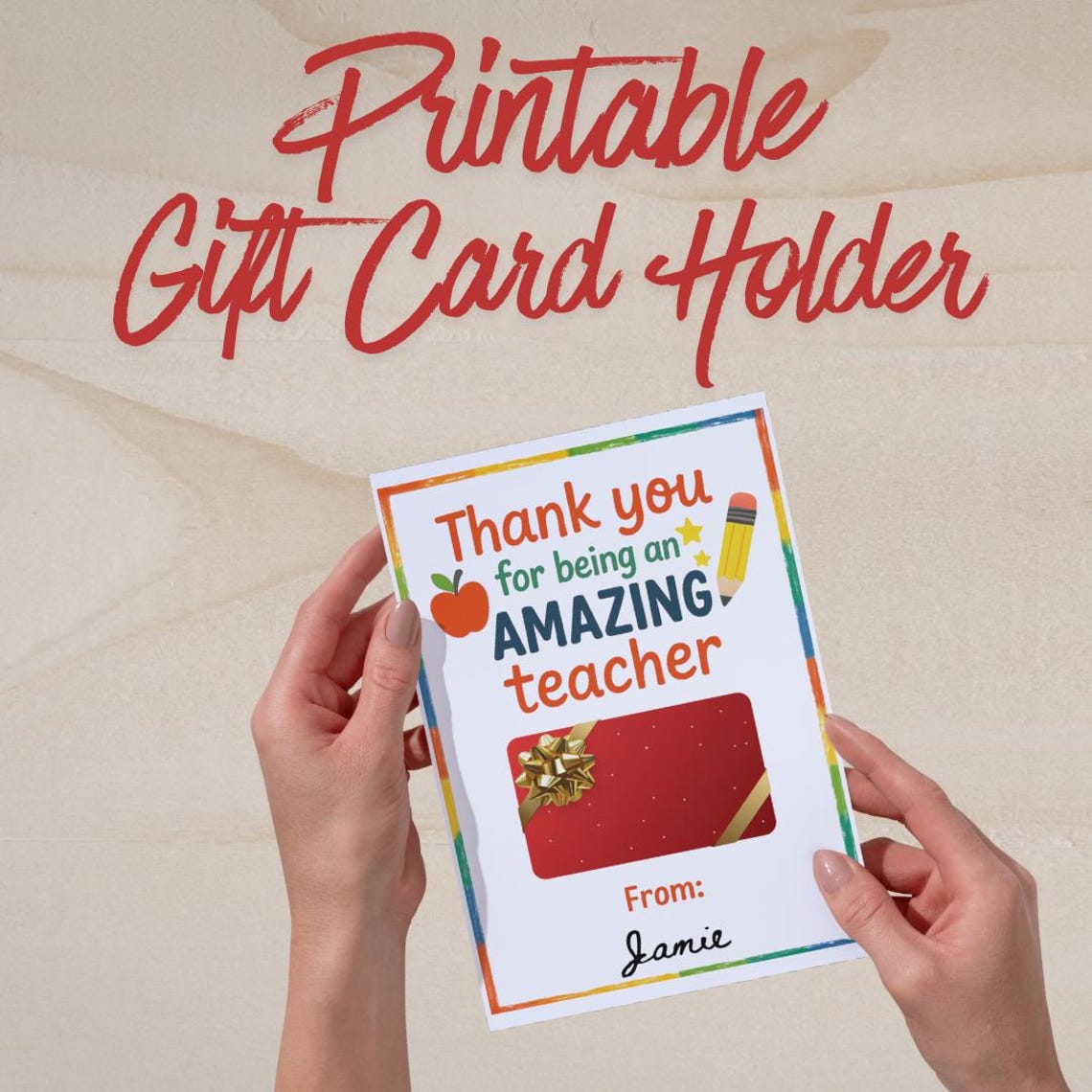Teacher Appreciation Gift Card Holder | Printable Thank You Card ...