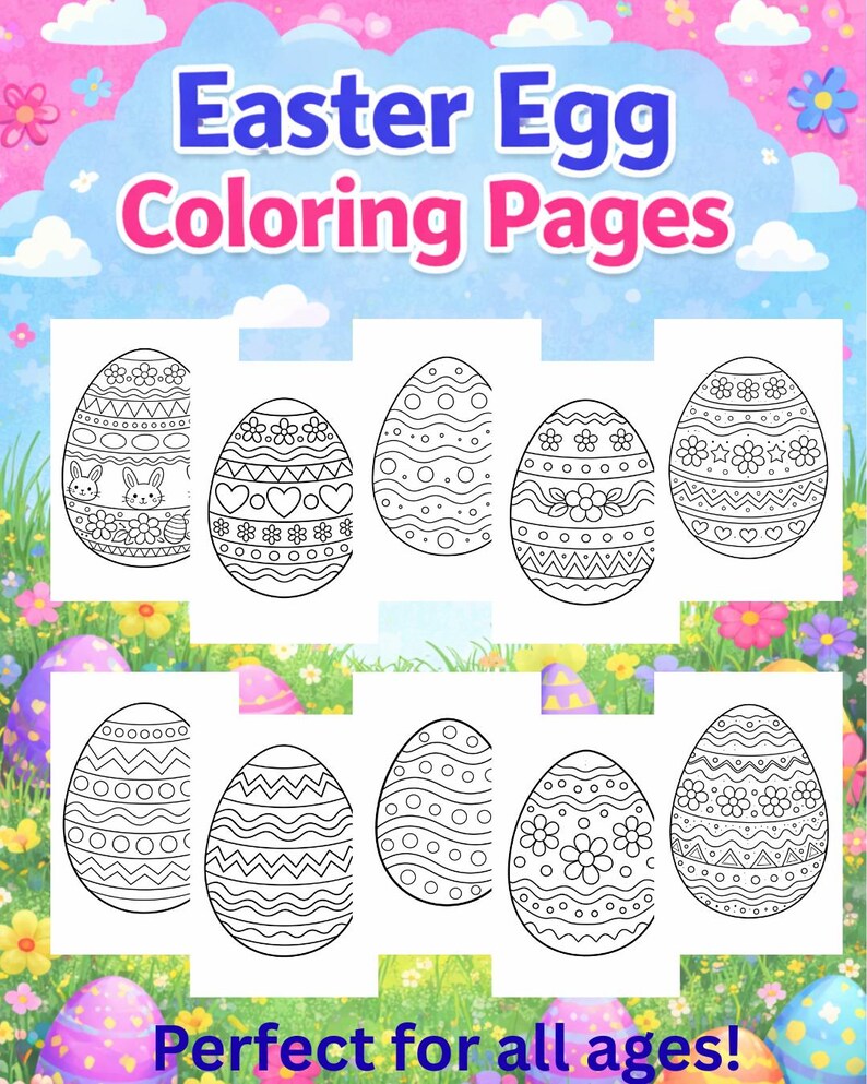 Easter Egg Coloring Pages for Kids – 10 Page Printable Set L Digital ...