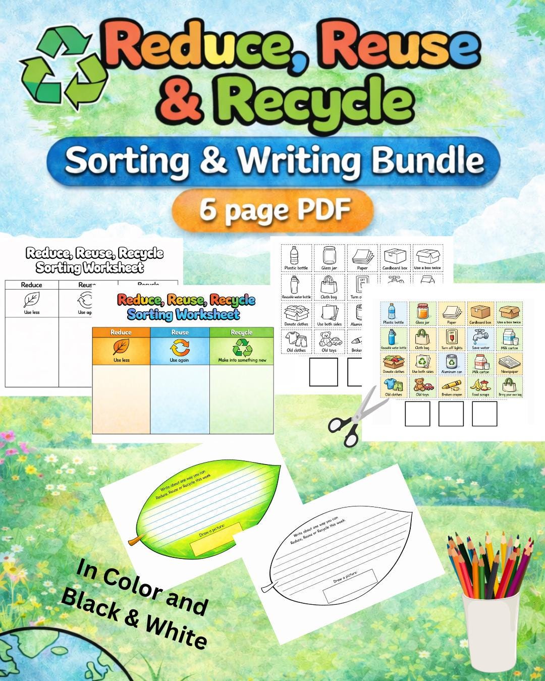 Reduce Reuse Recycle Sorting & Writing Bundle | Earth Day Activity - Etsy