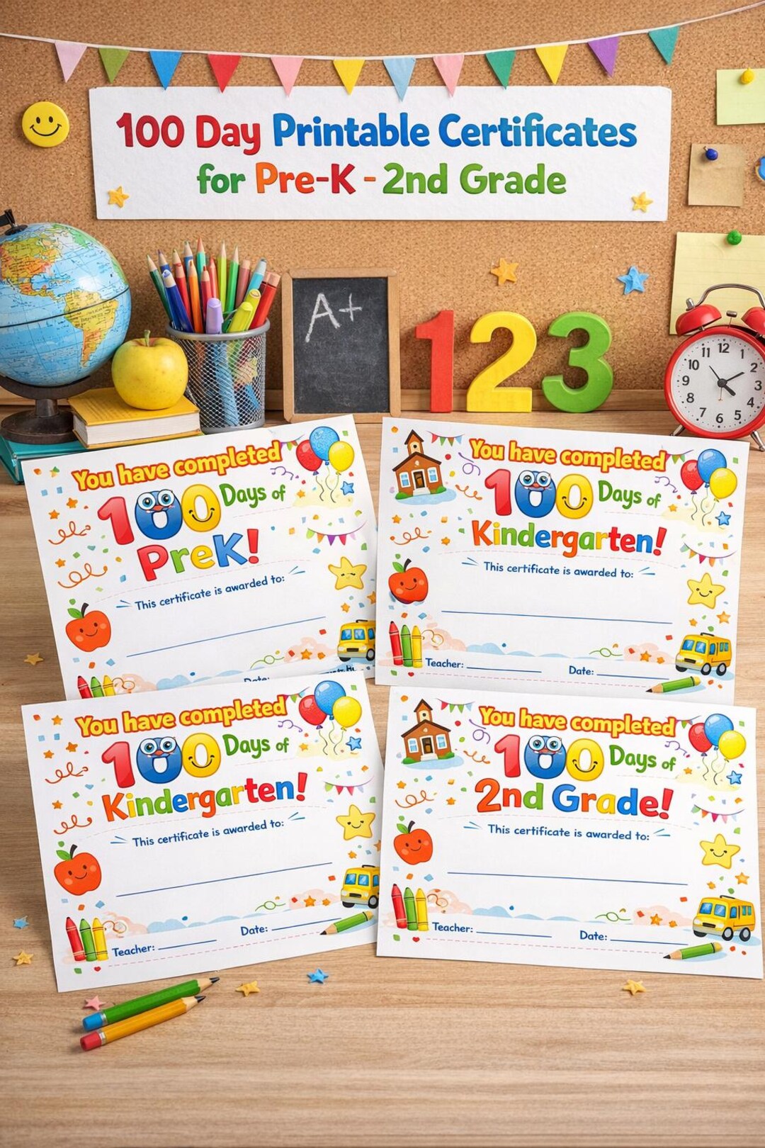 100 Days of School Certificate L 5x7 Certificates- Pre-k Through 2nd ...