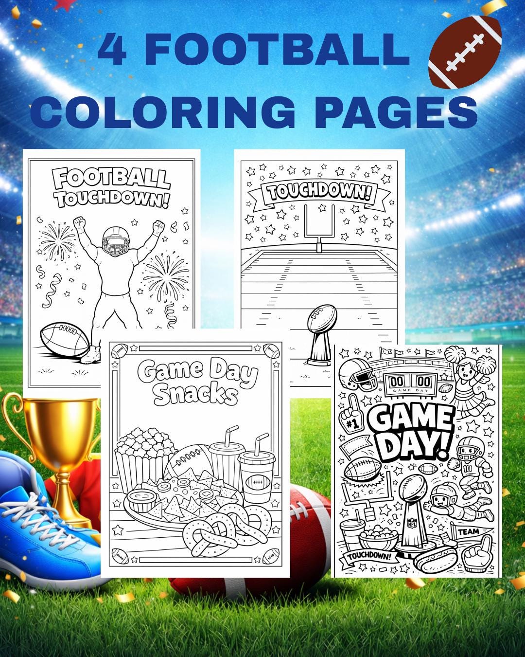 Football Coloring Pages | 4-page Game Day Activity (digital Download ...