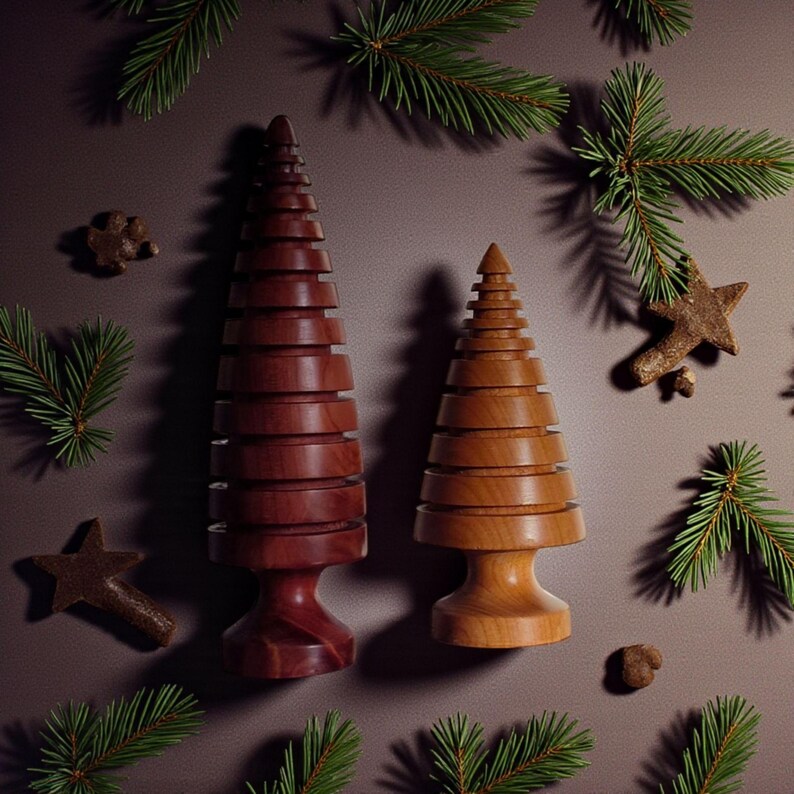 Wooden Christmas Trees - Lathe Turned - Red Elm and Cedar Woods ...