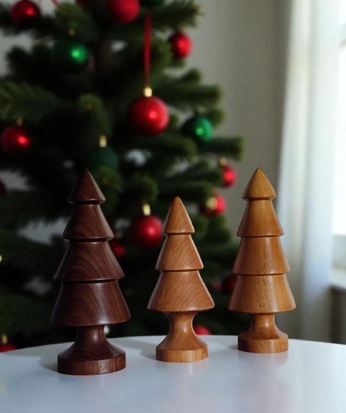 Wooden Christmas Tree Trio - Lathe Turned - Wooden Evergreen Trees - Etsy