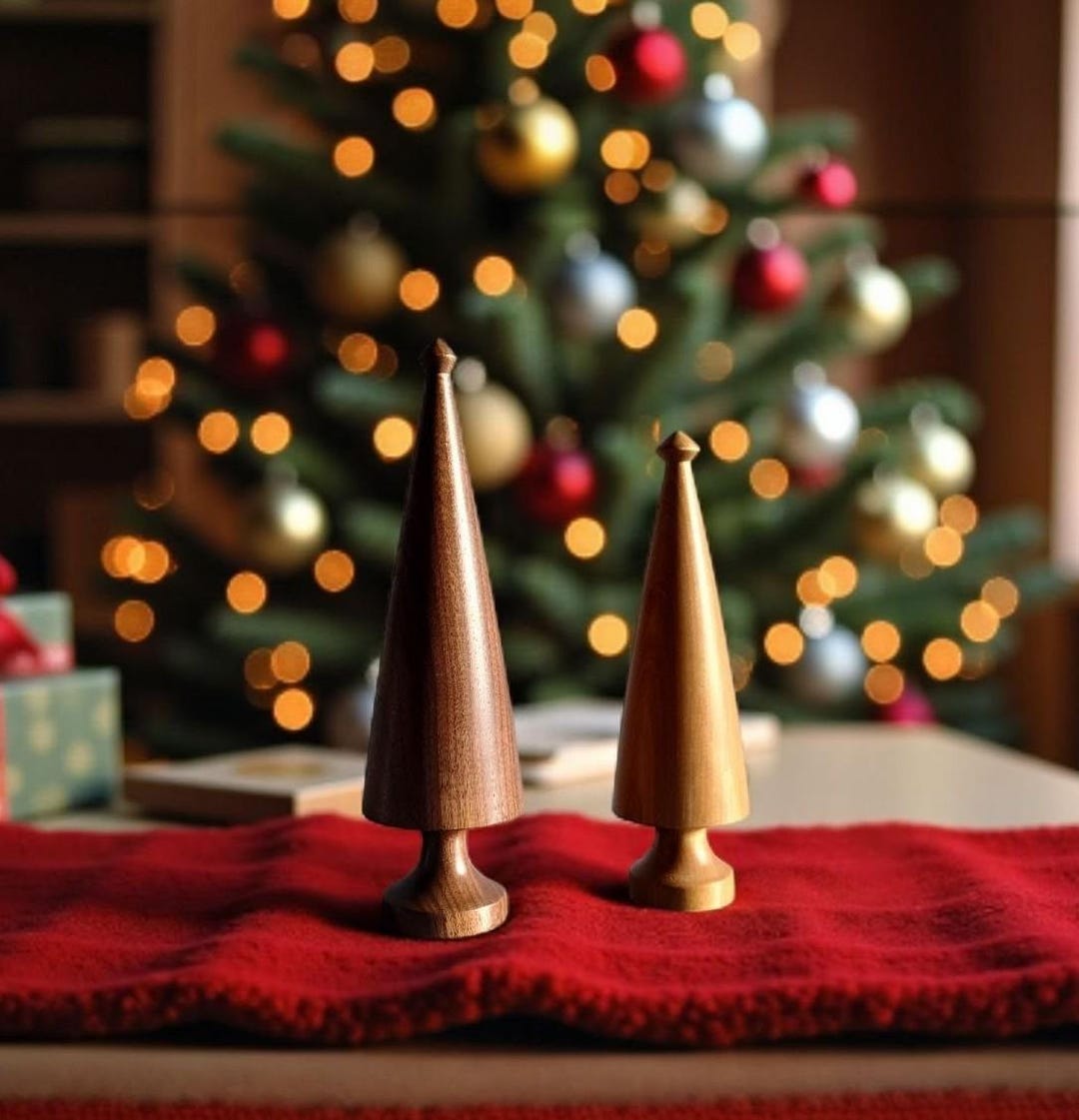 Wooden Christmas Trees - Lathe Turned - Walnut and Red Elm Woods ...