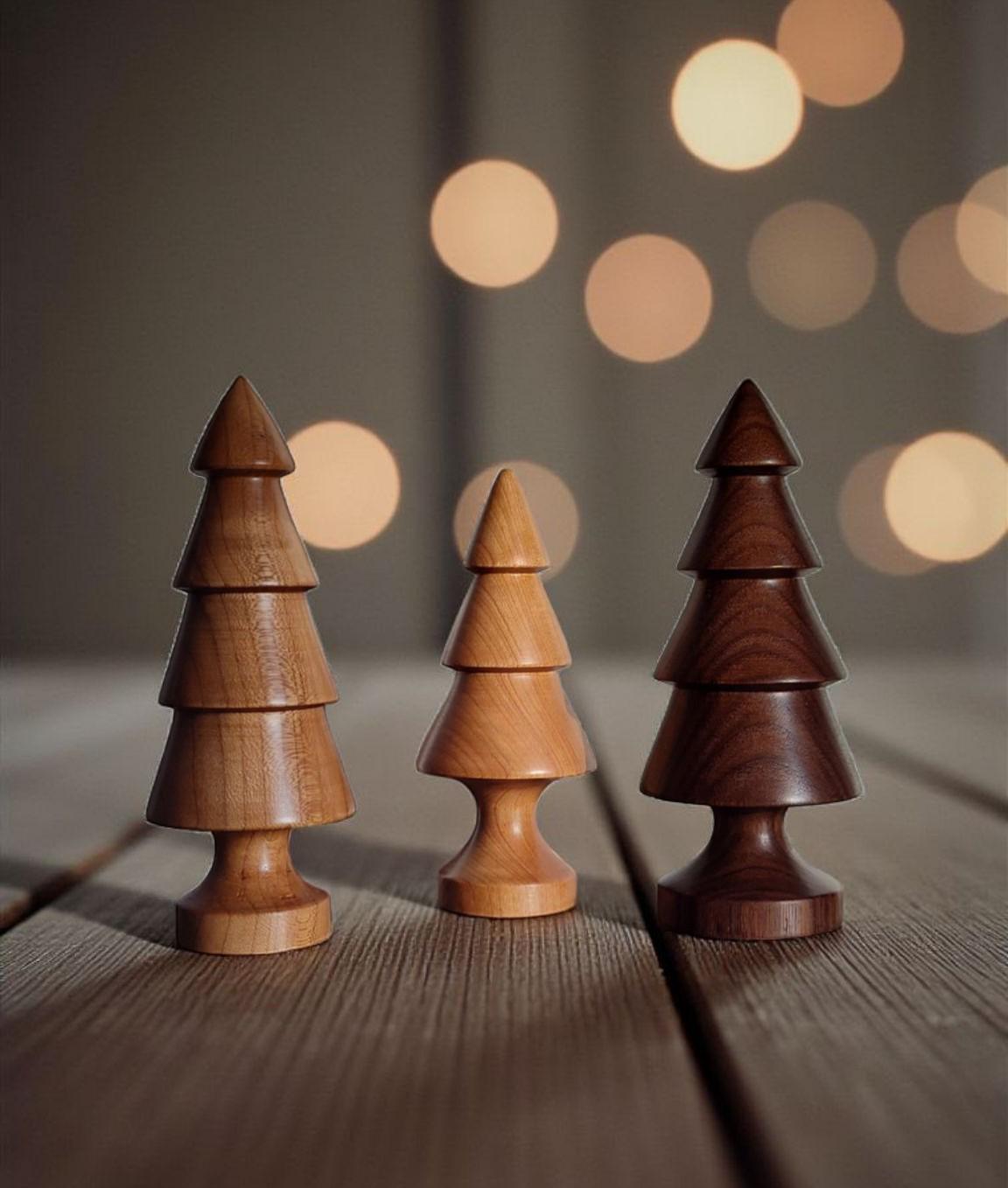 Wooden Christmas Tree Trio - Lathe Turned - Wooden Evergreen Trees - Etsy
