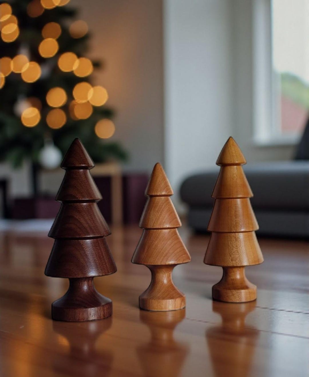 Wooden Christmas Tree Trio - Lathe Turned - Wooden Evergreen Trees - Etsy