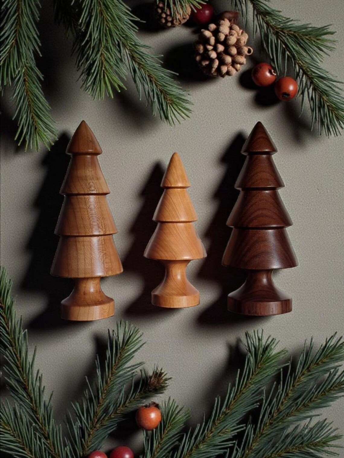 Wooden Christmas Tree Trio - Lathe Turned - Wooden Evergreen Trees - Etsy