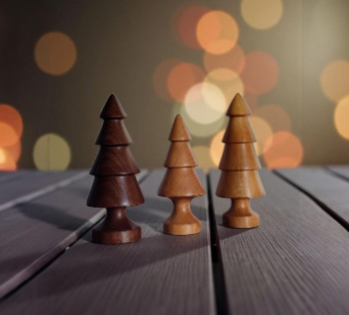Wooden Christmas Tree Trio - Lathe Turned - Wooden Evergreen Trees - Etsy