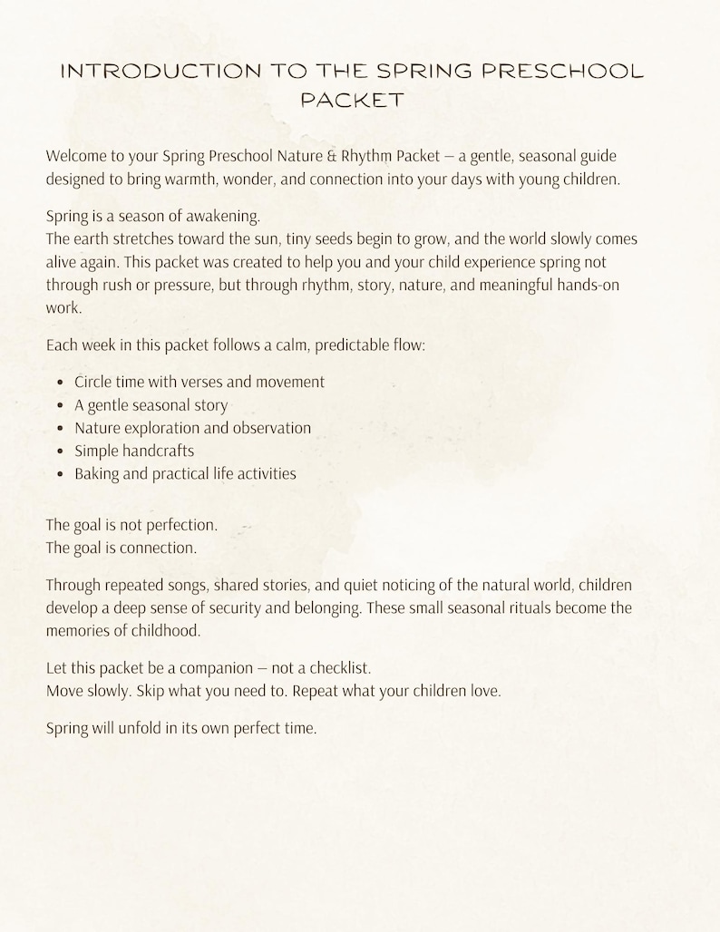 Spring Preschool Nature Rhythm Packet A Gentle, Waldorf-inspired ...