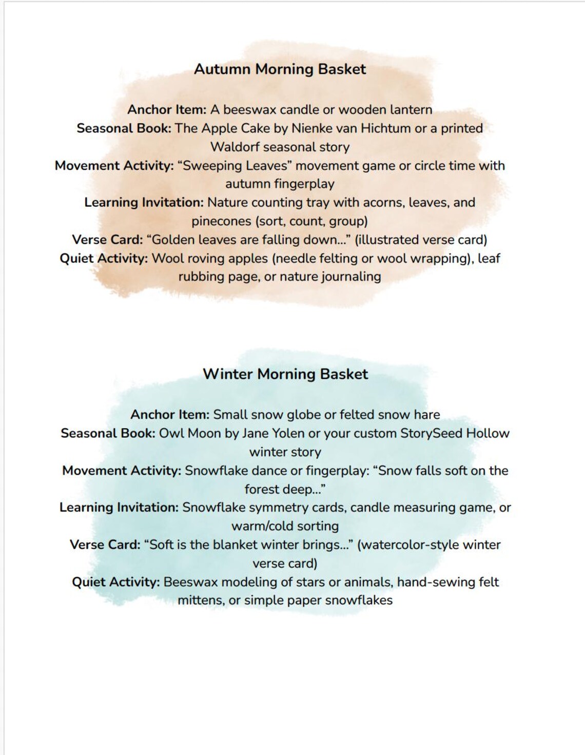Waldorf-inspired Seasonal Rhythm Pack | Verses, Morning Basket Ideas ...