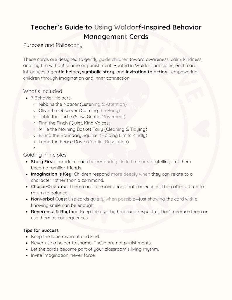 Waldorf-inspired Behavior Management Cards | Gentle Classroom Tools ...