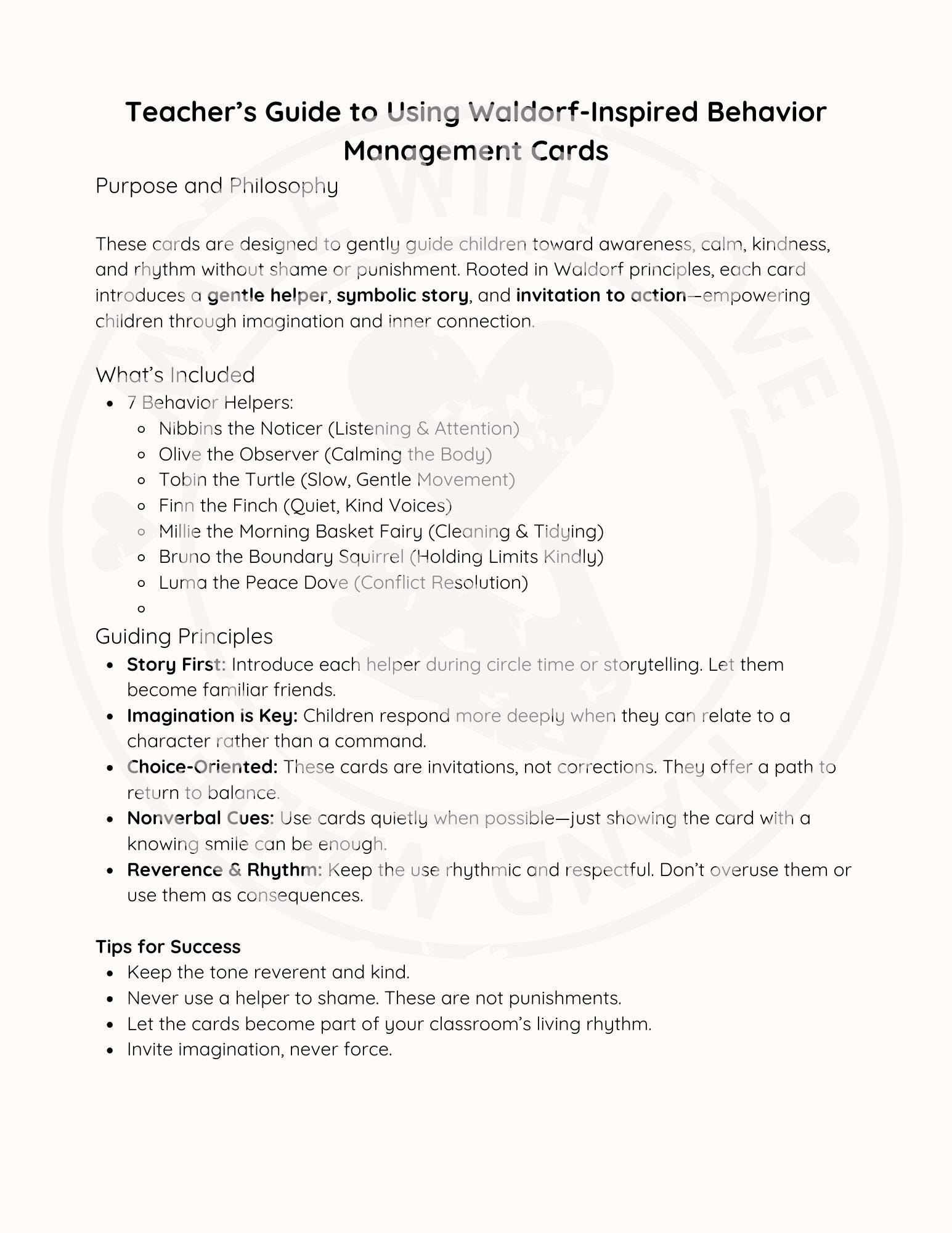 Waldorf-inspired Behavior Management Cards | Gentle Classroom Tools ...