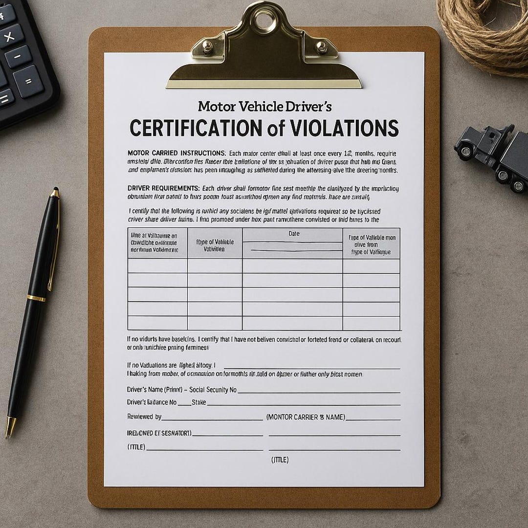 Certification of Violations Form | FMCSA DOT Compliant | Driver ...