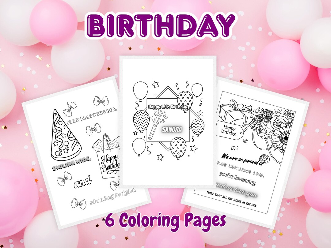 Personalized Birthday Coloring Pages, Birthday Party Activity Fun, for ...