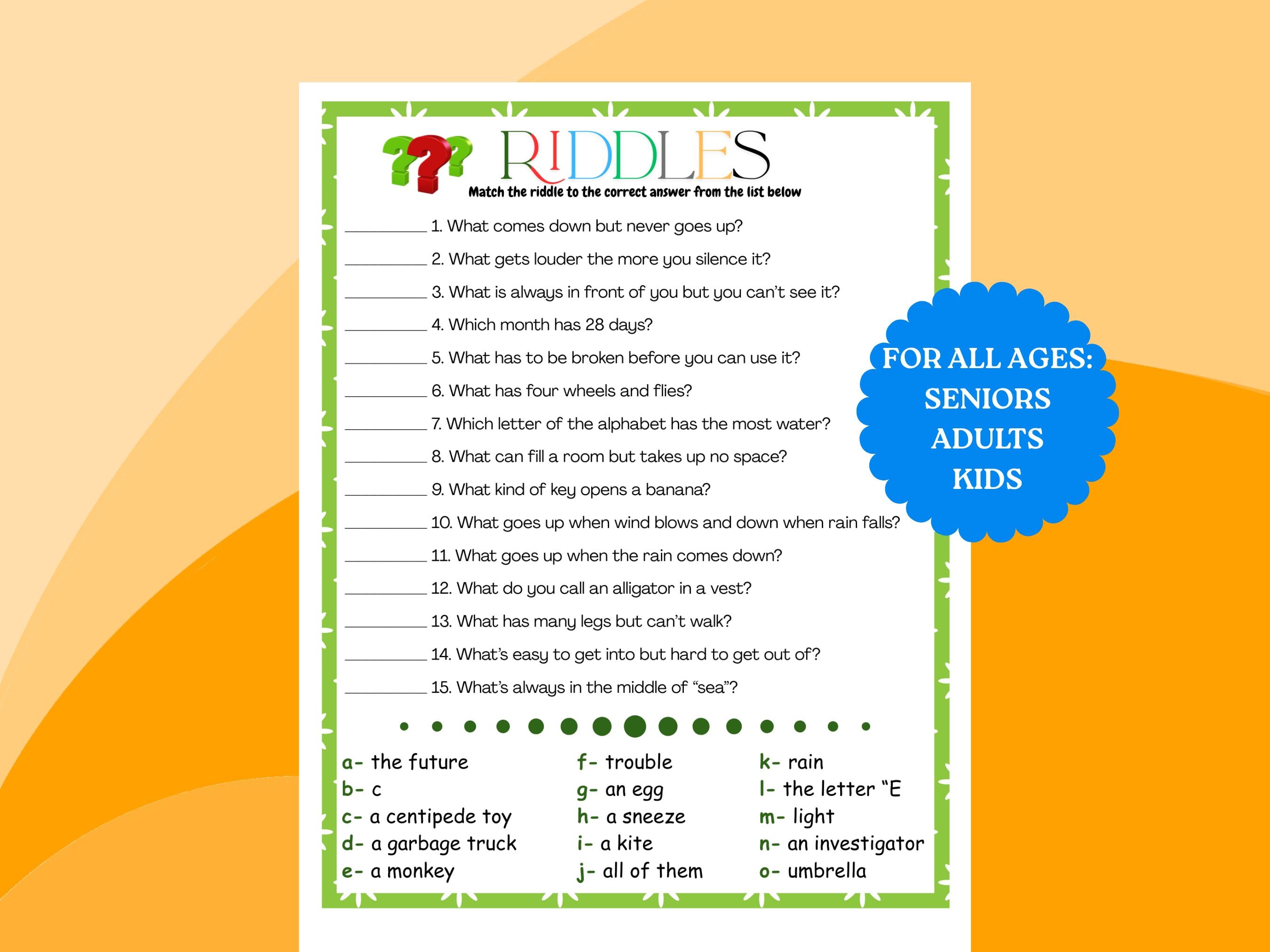 Printable Riddle Game for All Ages – Fun Brain Teasers for Seniors ...