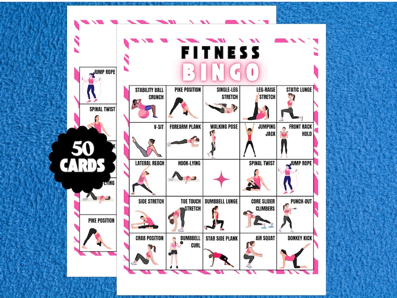 Fitness Exercise Bingo Printable 50 Unique Cards for Kids Adults ...