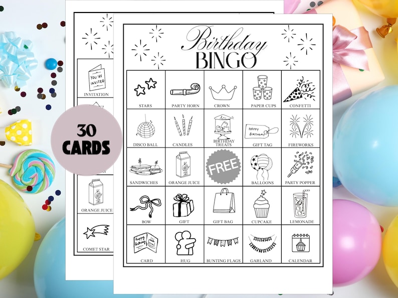 Birthday Bingo Game Printable – 30 Unique Cards + Tokens + 45 Calling ...
