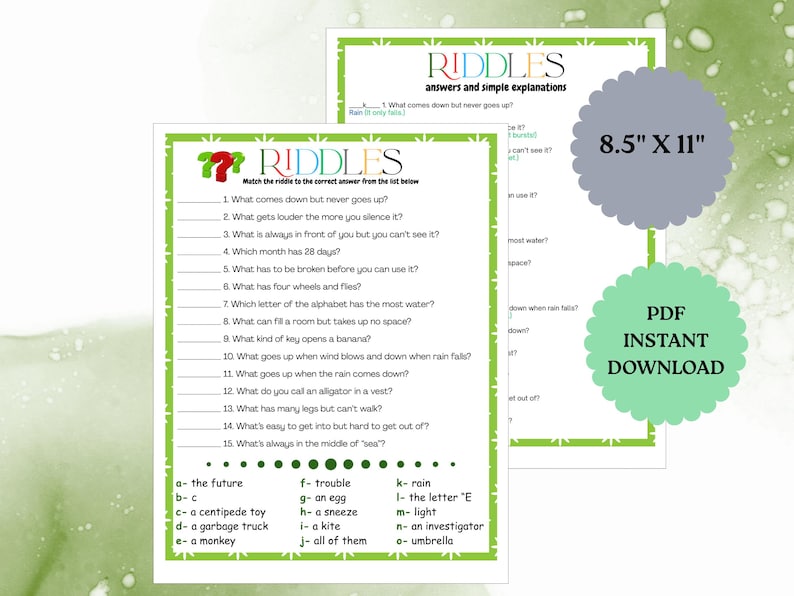 Printable Riddle Game Fun Brain Teasers for Seniors, Adults, Kids PDF ...