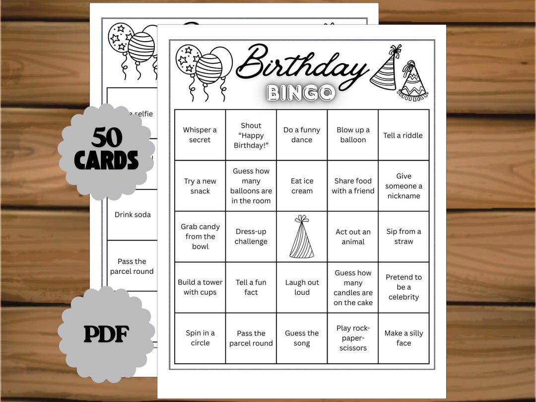 Printable Birthday Bingo 50 Unique Cards for Kids Adults and Seniors ...