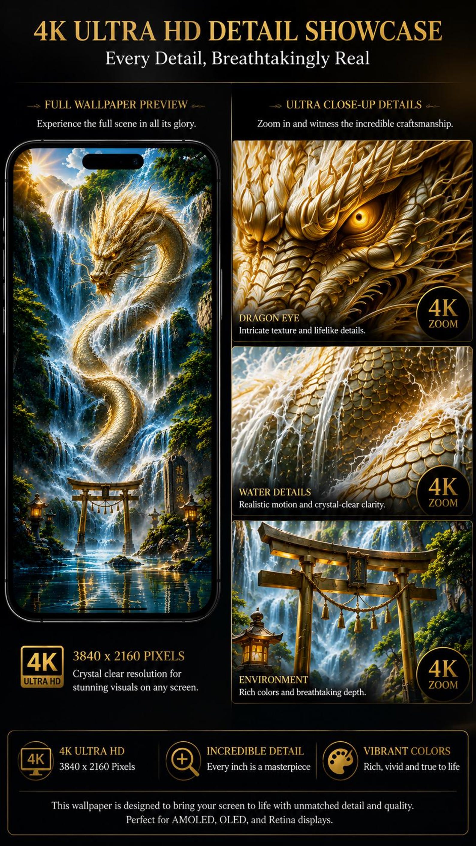 Dragon God Waterfall Wallpaper 4K, Sacred White Dragon Art, Japanese ...