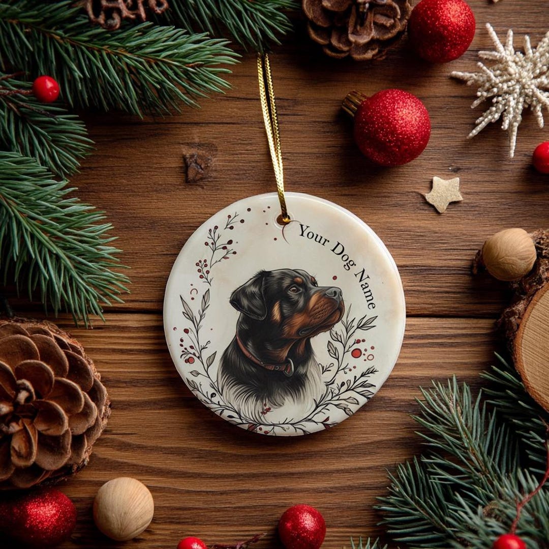 Personalized Rottweiler Christmas Ornament: Custom Dog Name, Ceramic ...