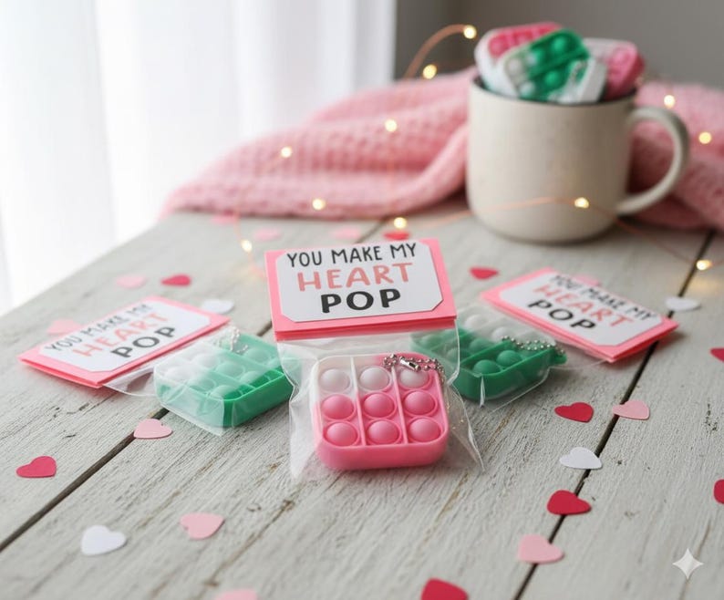 Pop It Keychain Valentines for Kids Exchange Handout, Gram, Classroom ...
