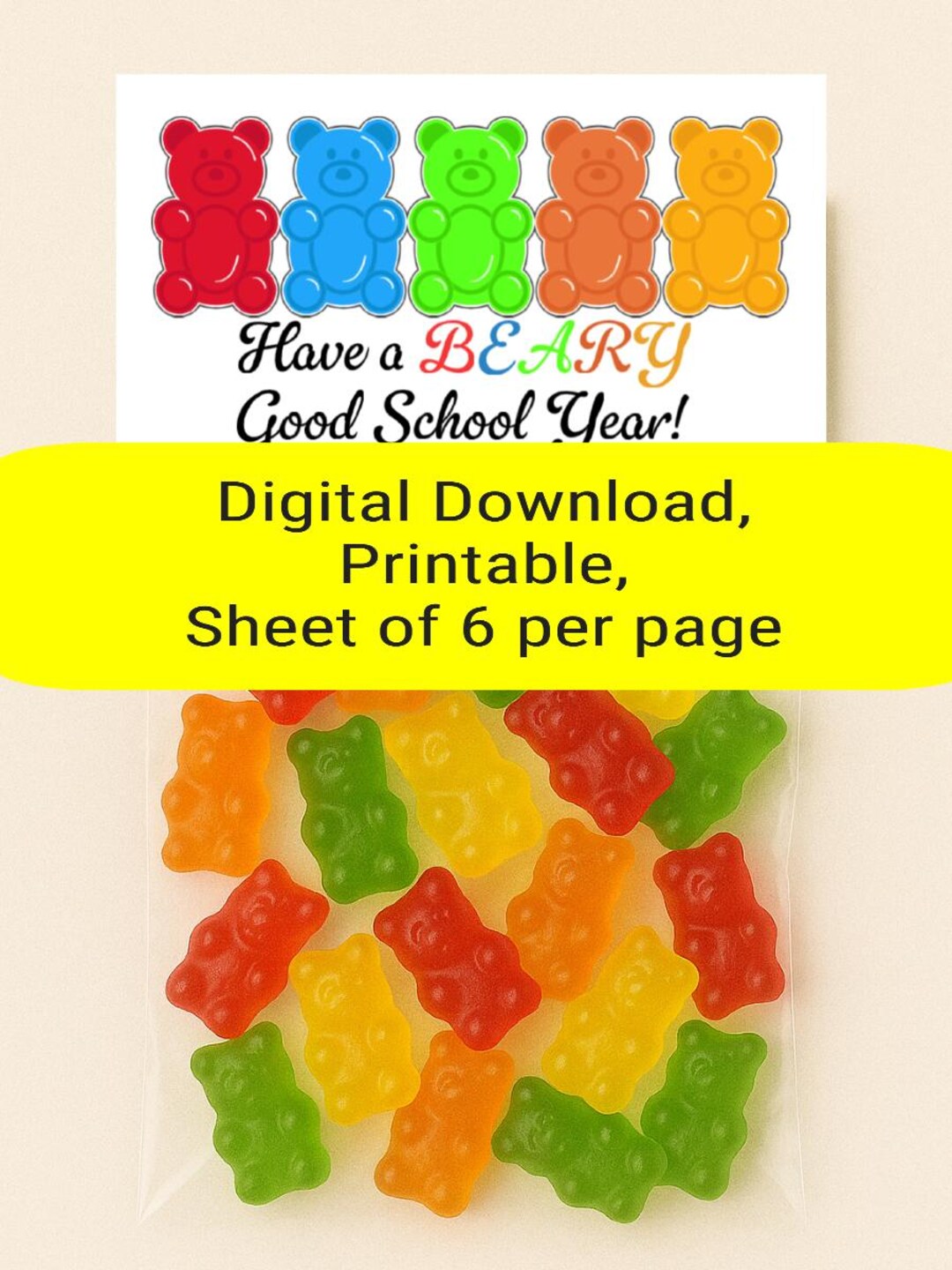 Gummy Bear Back to School Treat Tag – Printable Bag Topper (digital ...