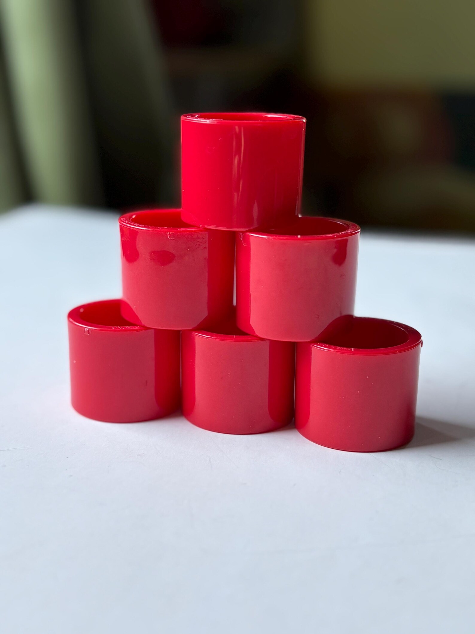 Six Vera Neumann Hong Kong Round Red Napkin Rings Midcentury Vintage ...