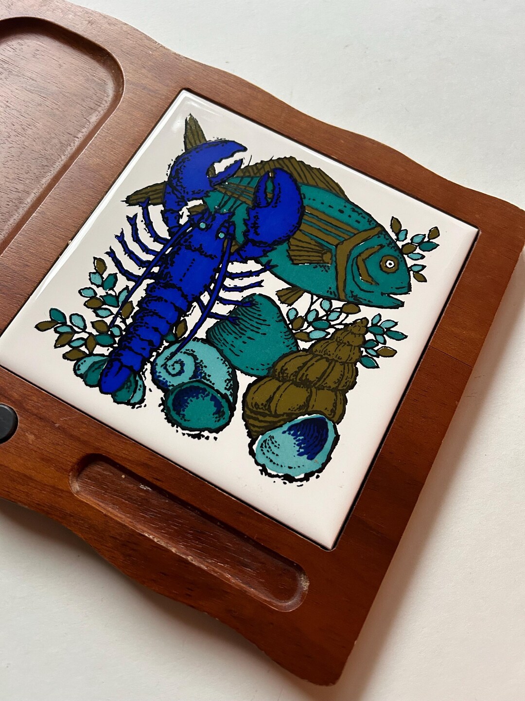 All About the Tile Vintage Cheese Board Midcentury Seafood Graphic ...
