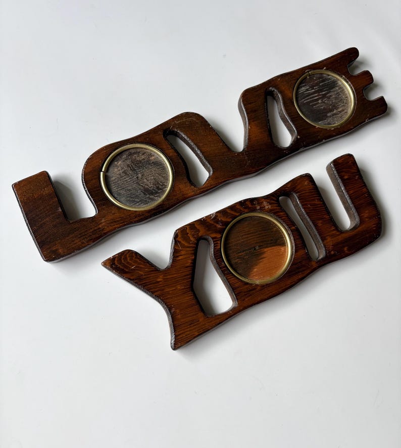 70s Vintage Torch Cut Typography Wood Picture Collage Photo Frames LOVE ...
